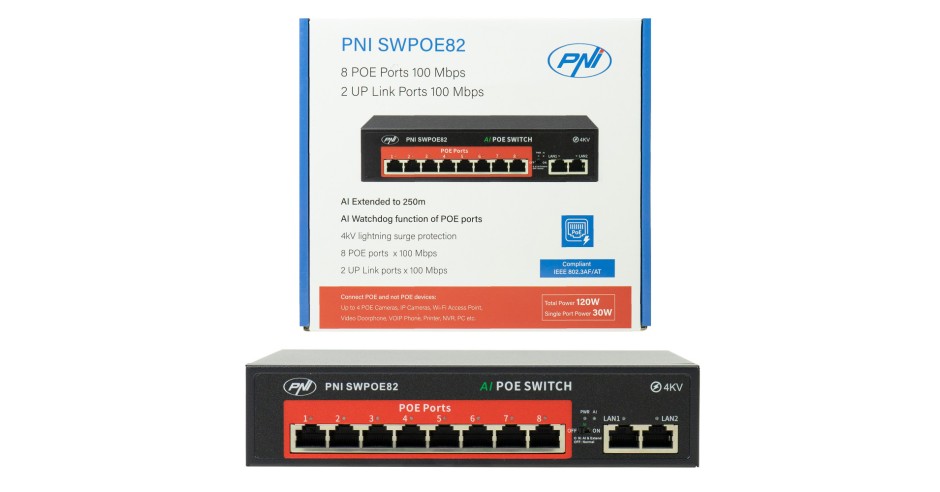 Resigilat : Switch POE PNI SWPOE82, 8 porturi POE 100 Mbps si 2 porturi UP Link 10 | arhiva ...