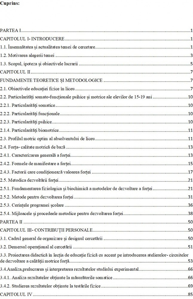 Lucrare licenta Dezvoltarea calitatii motrice forta la elevii de liceu ...
