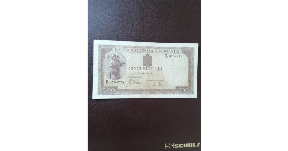 Romania, bancnota 500 lei 1942, filigran BNR vertical, circulata ...
