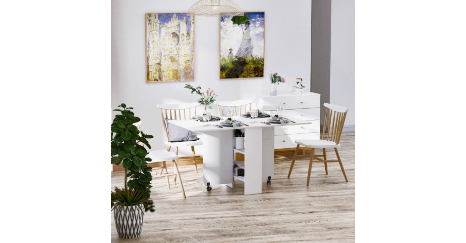HOMCOM masa pliabila din lemn, cu roti, 140 x 80 x 74 cm, alba | arhiva ...