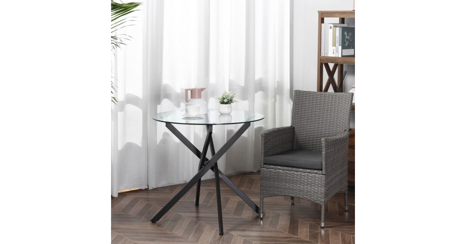 HOMCOM Masa Rotunda din Sticla si Picioare Incrucisate din Metal ...