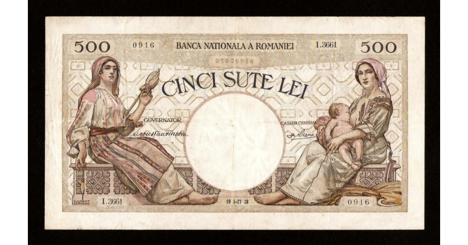 ROMANIA - 500 LEI - 1938 . Bancnota superba si rara in aceasta stare ...