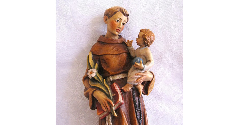 BIBELOU FIGURINA STATUETA SCULPTURA IN LEMN TEMA BIBLICA SFANTUL ANTON ...