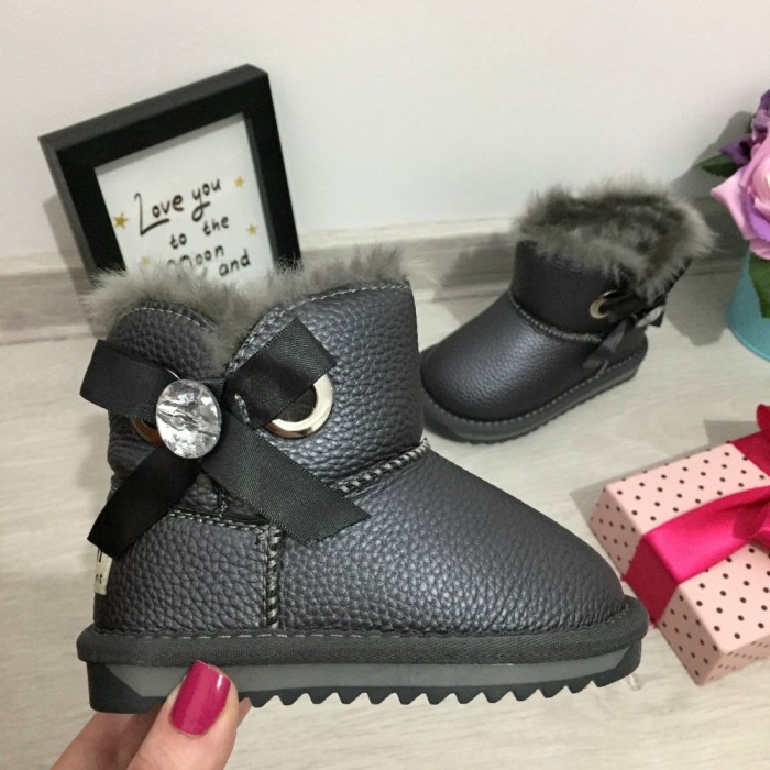 Cizme de iarna negre gri imblanite cu fundita ugg fete 22 23 GGM cod ...
