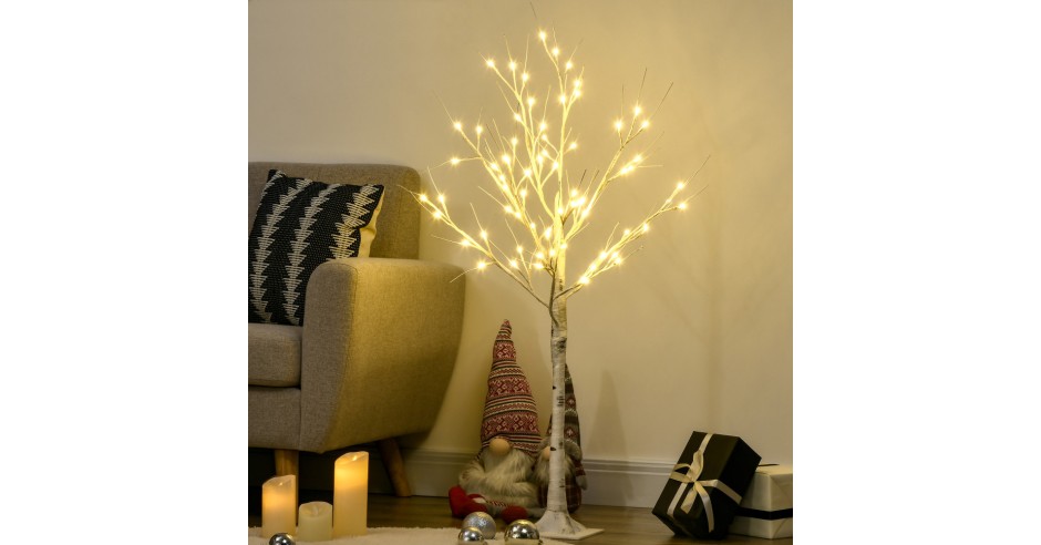 HOMCOM Copac de Craciun alb mic din PP si metal cu 72 de lumini LED ...