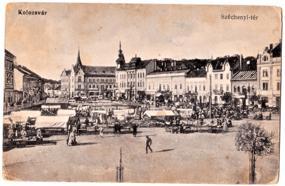 Cluj Kolozsvar Szechenyi ter,piata Mihai Viteazul circ.1920 f.ANIMATA ...