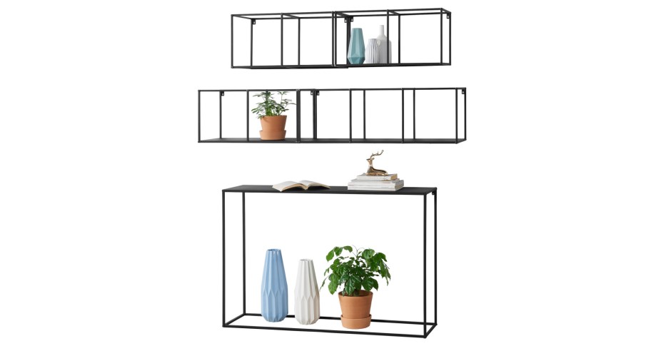 Masa consola Dina cu sistem rafturi metal negru [en.casa] HausGarden ...