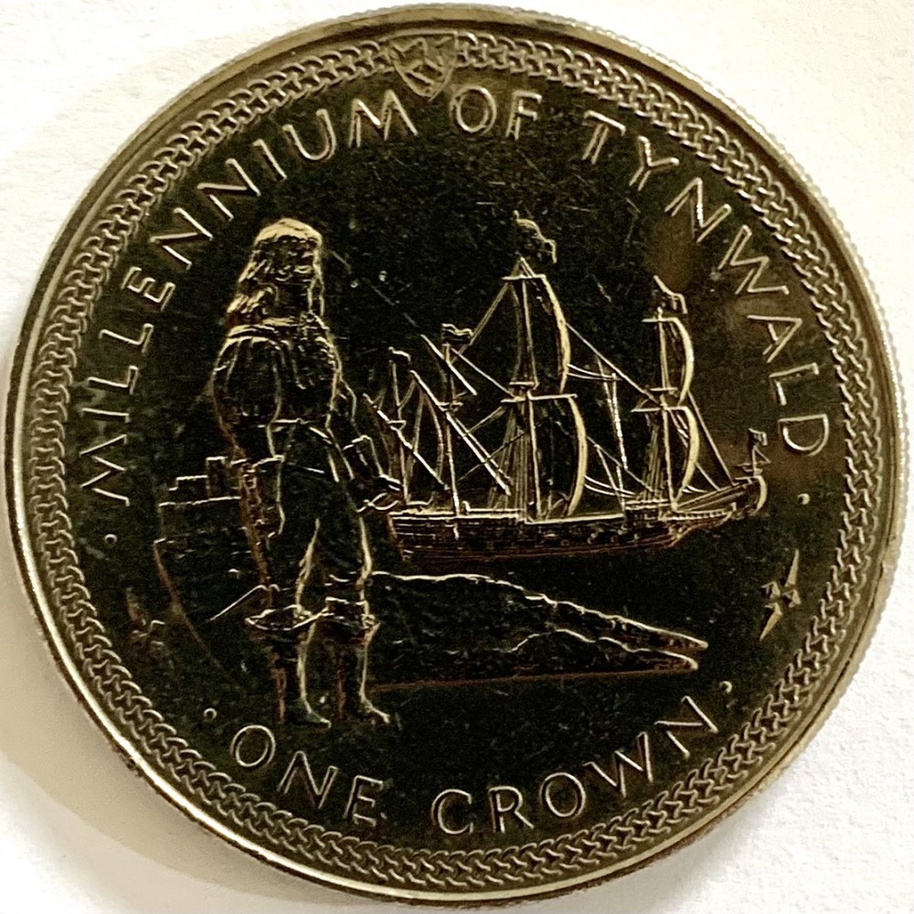 INSULA MAN 1 CROWN 1979, (MILLENNIUM OF TYNWALD STADING FIGURE AND SHIP ...