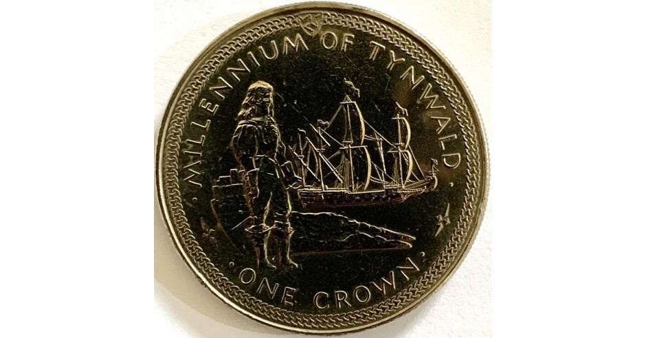 INSULA MAN 1 CROWN 1979, (MILLENNIUM OF TYNWALD STADING FIGURE AND SHIP ...