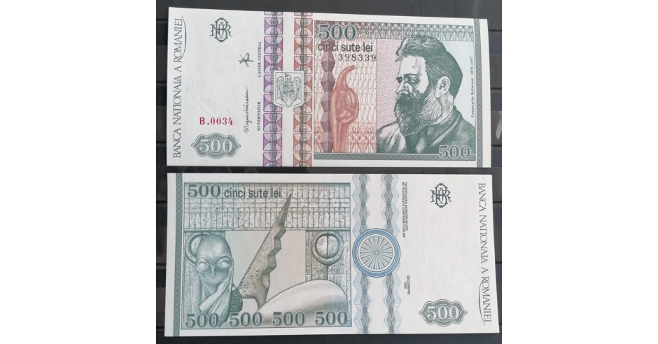 Romania, bancnota 500 lei 1992, Constantin Brancusi, necirculata ...