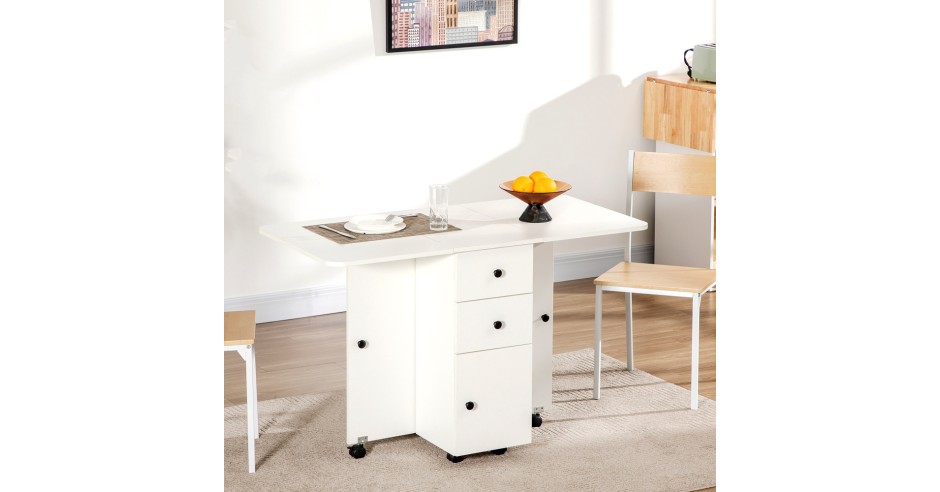 HOMCOM Masa Rabatabila pentru Maxim 6 Persoane cu 2 Sertare, Dulap ?i ...