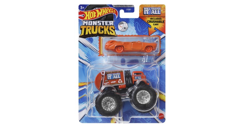 Mattel Hot Wheels Monster Truck si masinuta metalica Will Trash It All, scara 1:64 | arhiva ...
