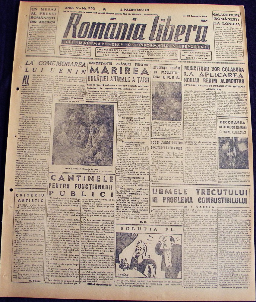 1947 Ziar ROMANIA LIBERA Nr 752 cantine alimentare, proces legionari ...