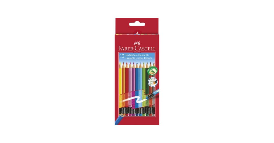 Set 12 Creioane Colorate cu Radiera Faber Castell Eco, Hexagonale ...