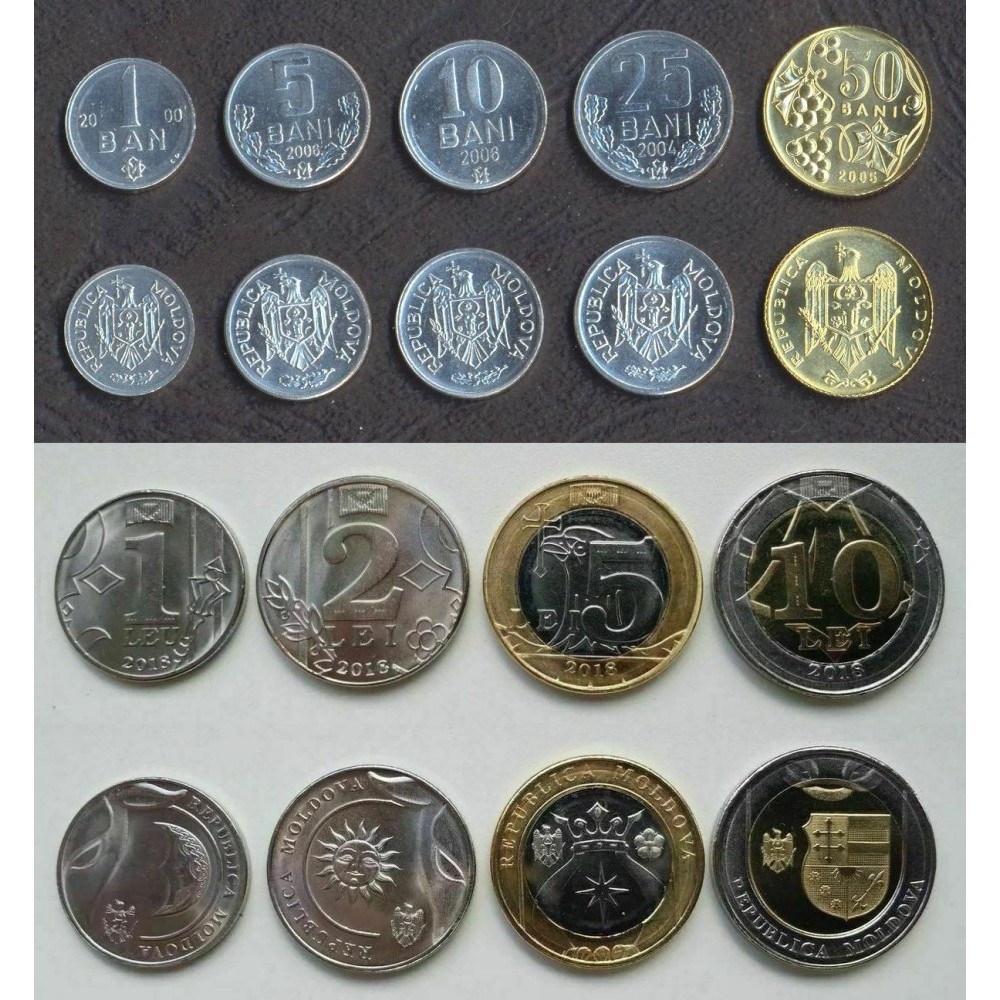 MOLDOVA SET COMPLET DE MONEDE 1+5+10+25+50 Bani +1+2+5+10 Lei 2000-2018 ...
