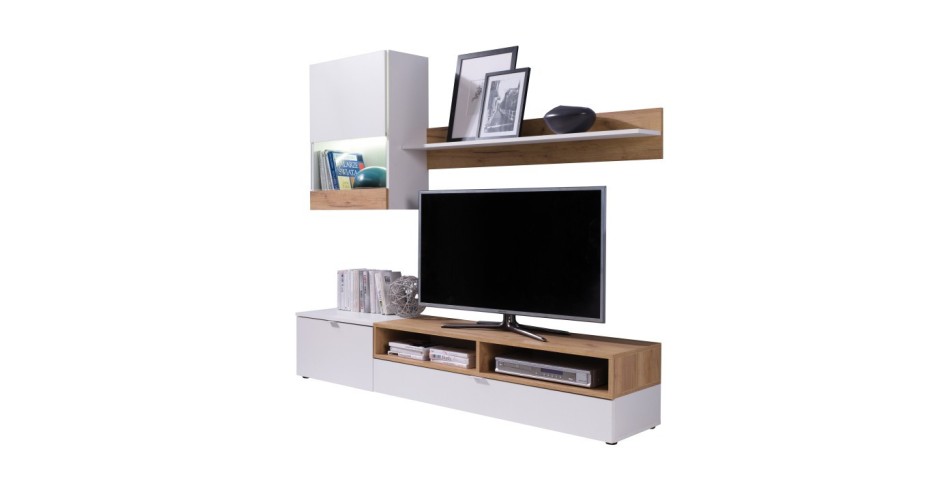 Set mobila Living camera de zi ,design modern, alb stejar auriu ,175 cm ...