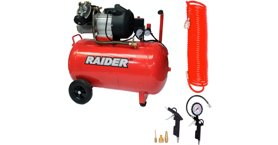 Kit Compresor aer Raider RD-AC03, 100L , 3CP + Set 6 accesorii compresor | arhiva Okazii.ro