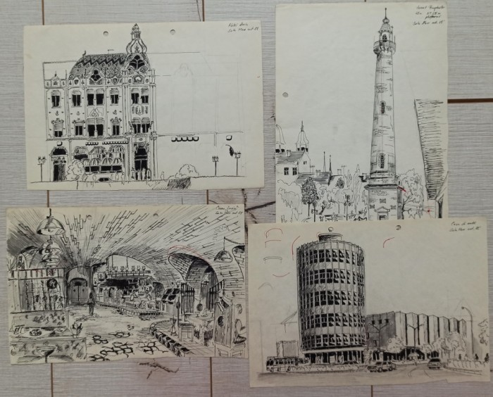 Cladiri din Satu Mare// desene in perspectiva, 1988, Peisaje, Acuarela ...