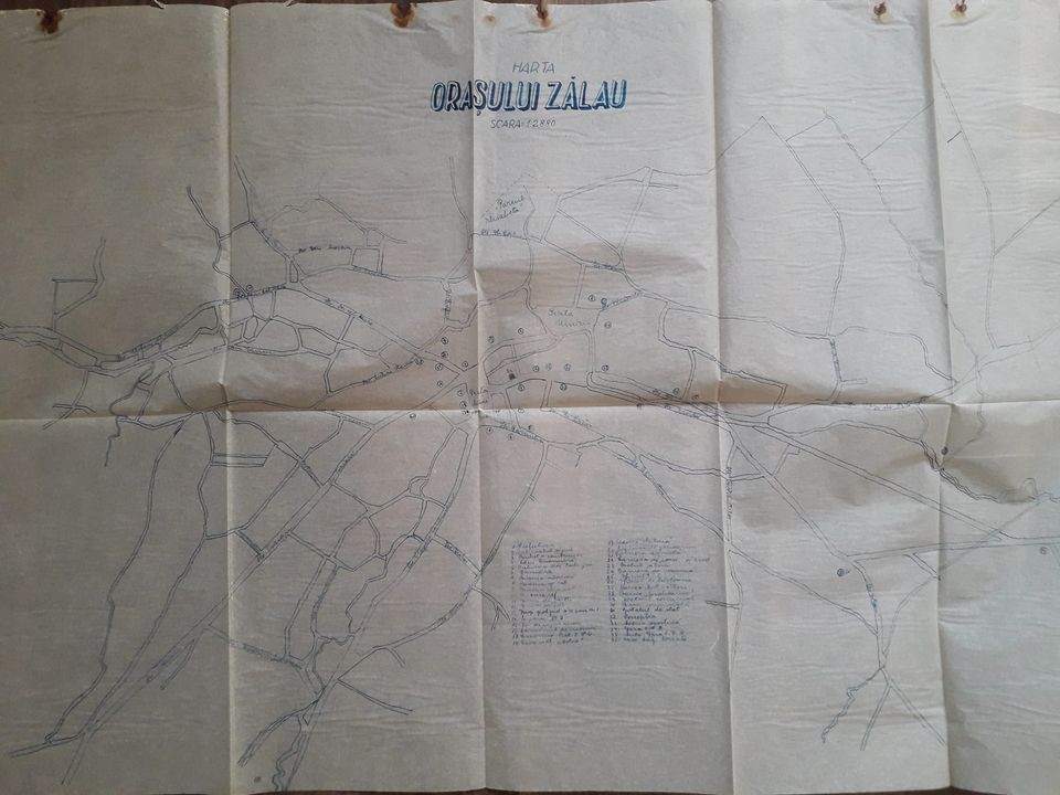 Harta orasului Zalau 1940 desenata de mana pe hartie de calc | arhiva ...