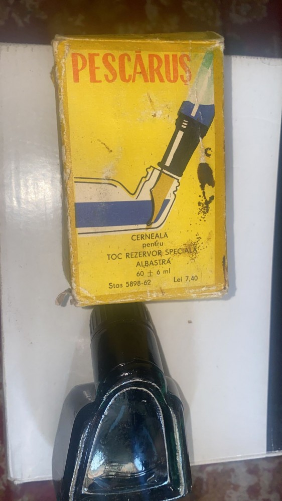 CALIMARA cu CERNEALA,,PESCARUS"/STAS din 1962,IMPREUNA CU CUTIA ...