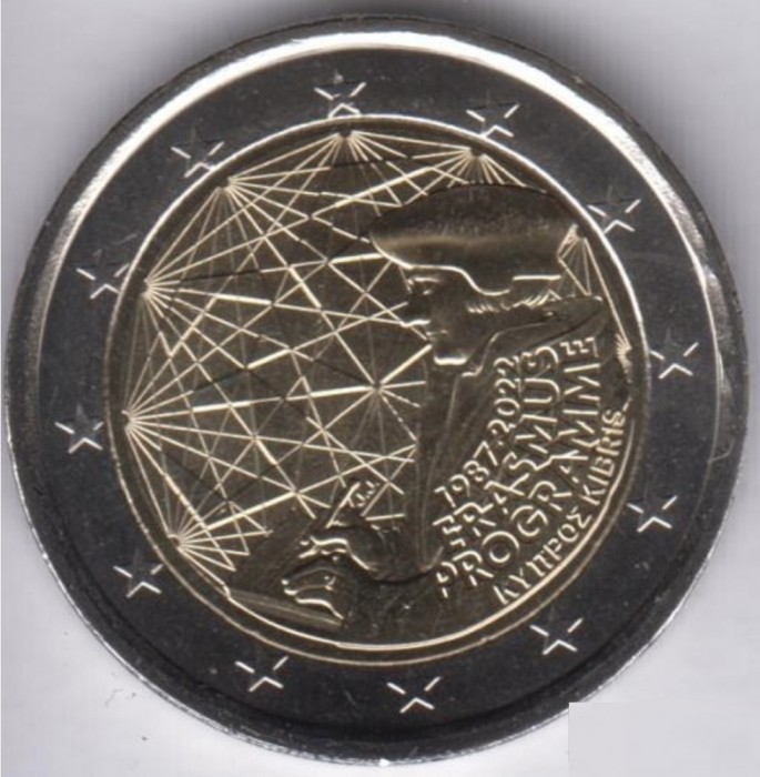 CIPRU moneda 2 euro comemorativ 2022_Erasmus, UNC, Europa, Cupru-Nichel ...