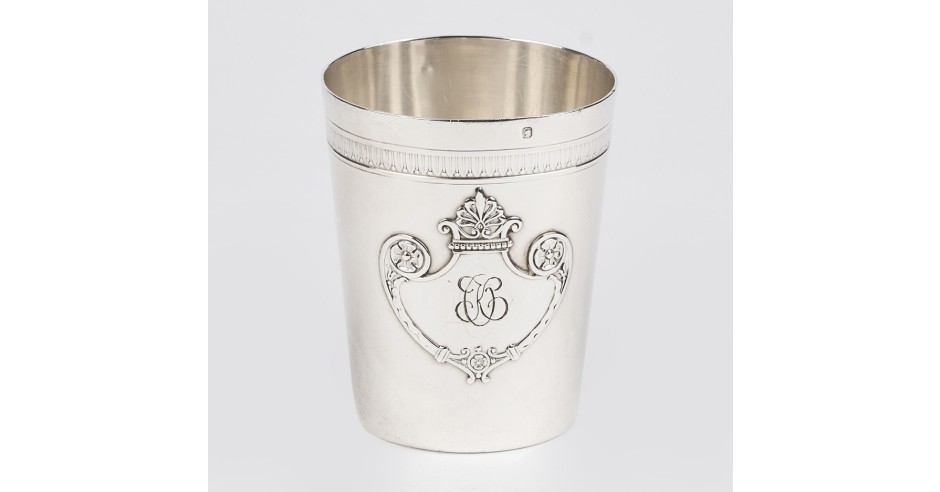 Pahar din argint 950,cu blazon nobiliar,Franta cca 1890,210ML ...