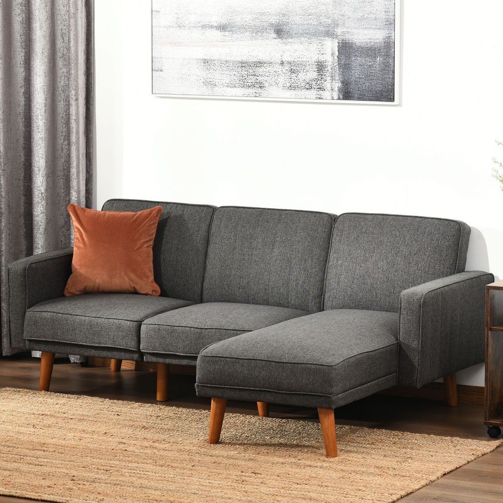 HOMCOM Canapea Extensibila din Tesatura Gri, Canapea Coltar cu 3 Locuri ...