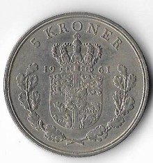 Moneda 5 kroner 1961 - Danemarca | arhiva Okazii.ro