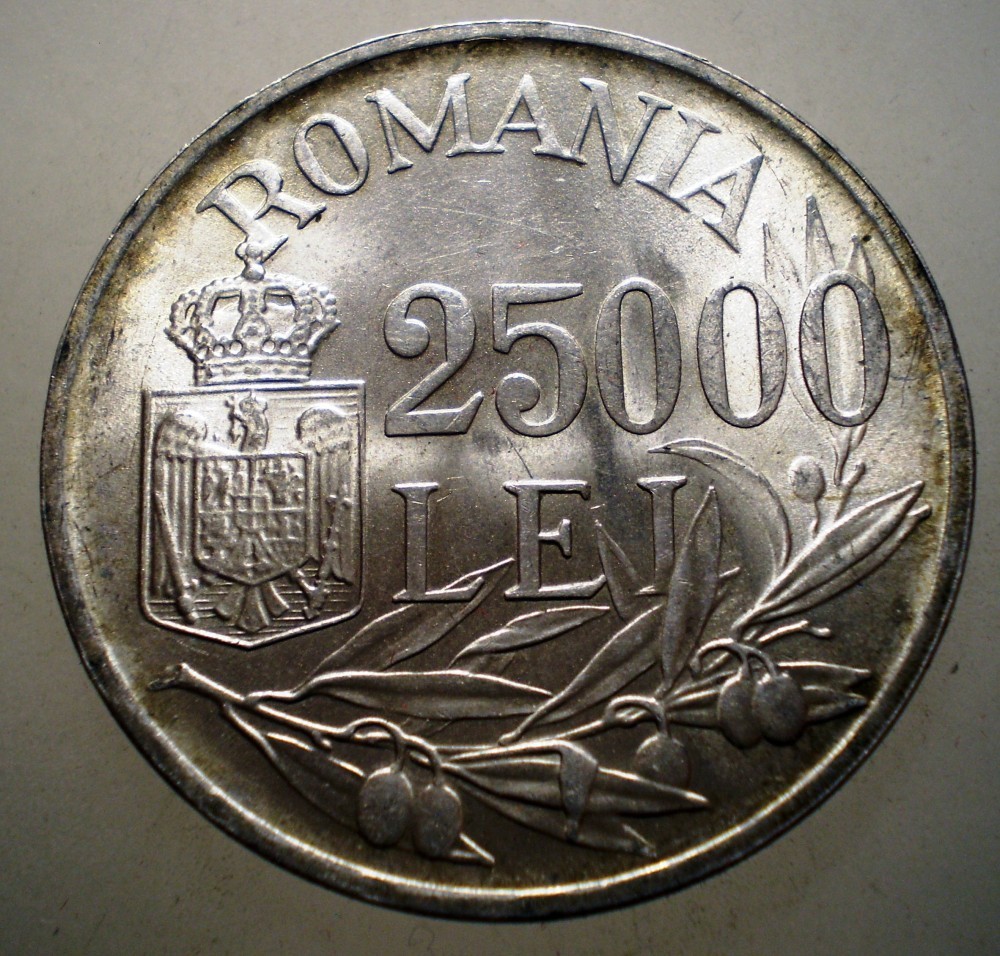 R.123 ROMANIA MIHAI I 25000 LEI 1946 XF/AUNC EROARE, Argint | Okazii.ro