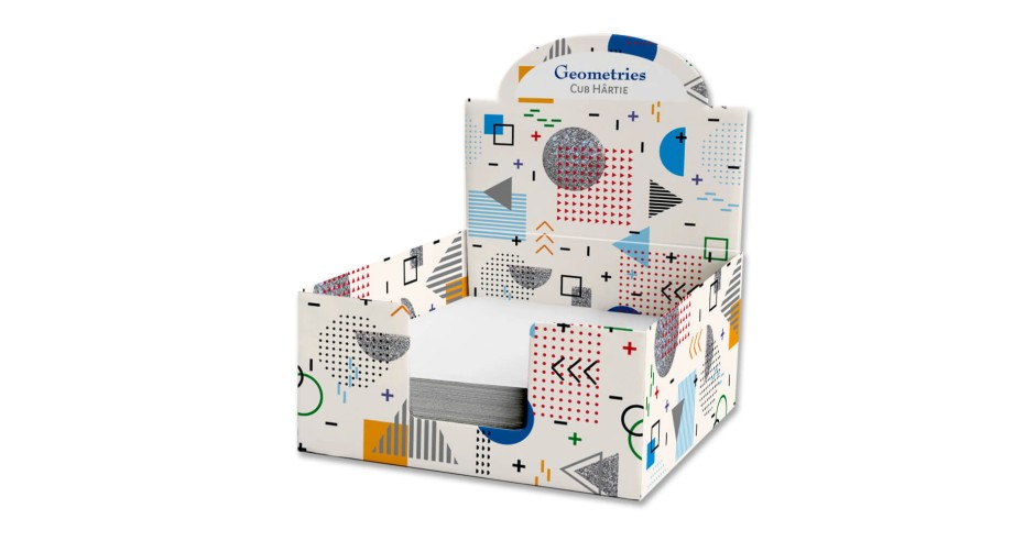 Cub de Hartie Geometries, 9x9 cm, 500 File/Set, Albe, in Cutie, Notite ...