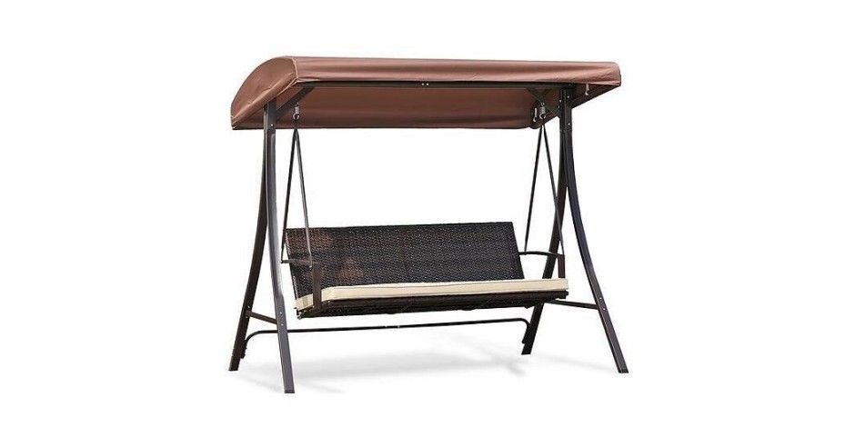 Balansoar gradina, 3 locuri, maro, ratan sintetic, 201x122x182 cm ...