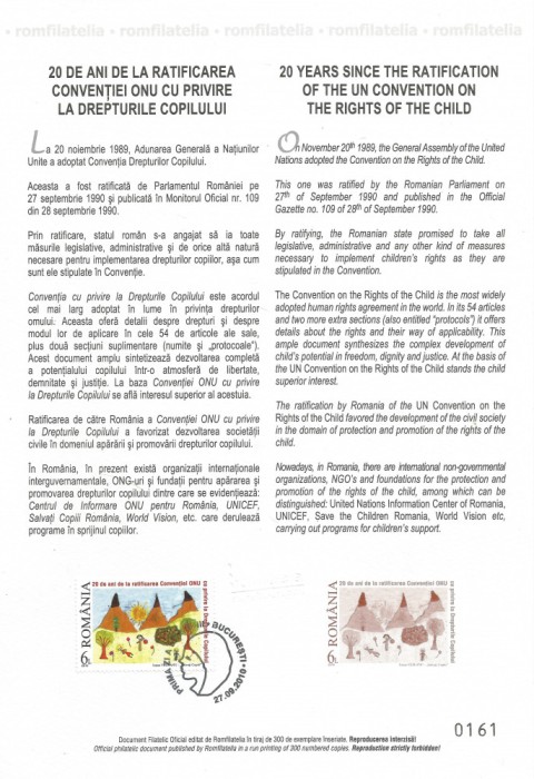 Romania, LP 1879a/2010, 20 ani Conventia ONU pt. drept. copil., carton ...