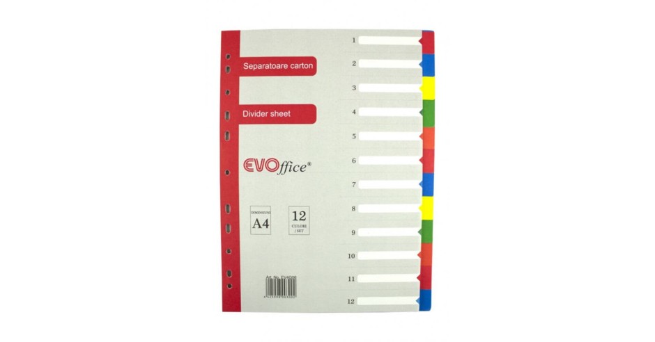 Separatoare din Carton EVOffice, Format A4, 12 Culori/Set, Index din ...