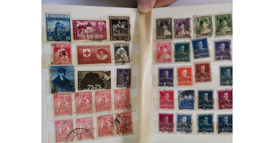 Clasor A6, 16 pag.cu timbre vechi,Romania,1900-1950 | arhiva Okazii.ro