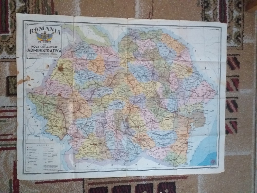 HARTA VECHE ROMANIA MARE - NOUA ORGANIZARE ADMINISTRATIVA, CCA 1925 ...