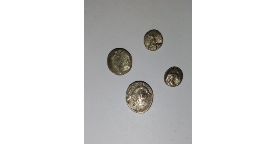 Lot 4 monede autentice obol, argint, Grecia antica, 300 - 100 B. C ...
