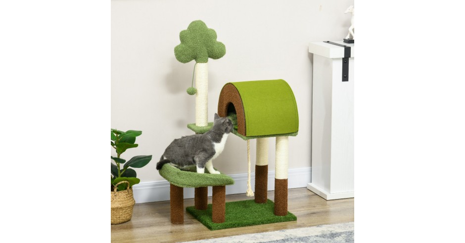 PawHut Copac de 107cm pentru Pisici de Interior cu Stalp de Zgariere ...