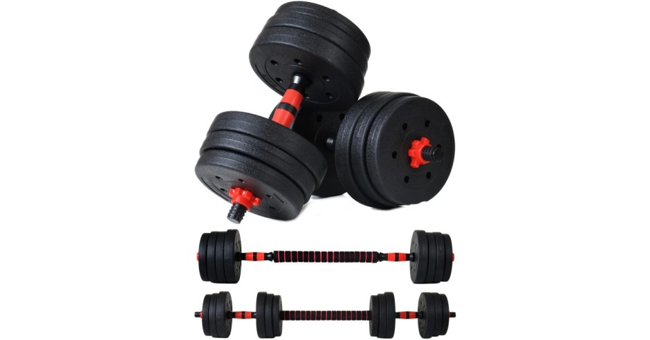 Set haltere si gantere, sarcina 2x10 kg, bara conectare, 12 discuri de diferite greutati, negru ...