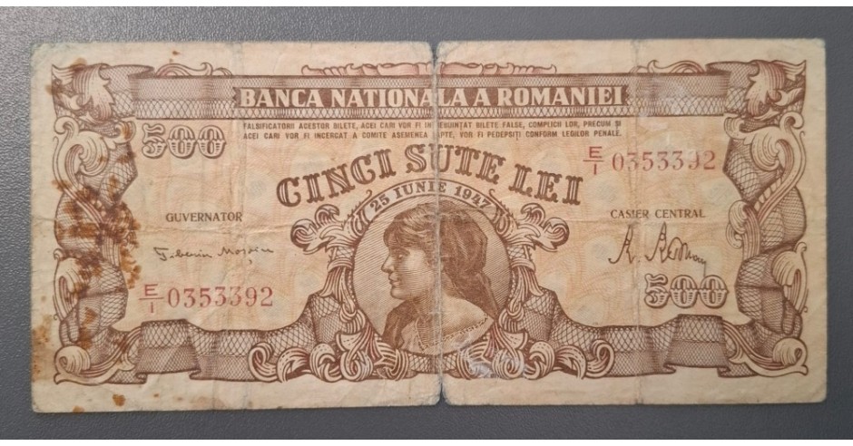 Bancnota Romania 500 lei 1947 Cosasul, original - RARITATE! - stare ...
