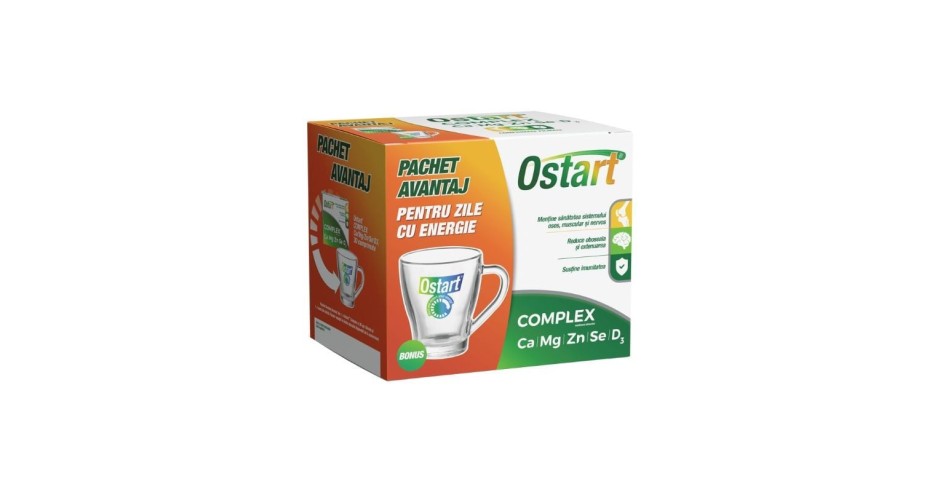 Pachet Ostart Complex Ca+Mg+Zn+Se+D3, comprimate + cana, Fiterman ...