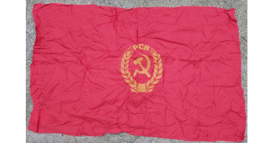 Steag drapel PCR (Partidul Comunist Roman) anii 1983 matase nefolosit 135x90cm | Okazii.ro
