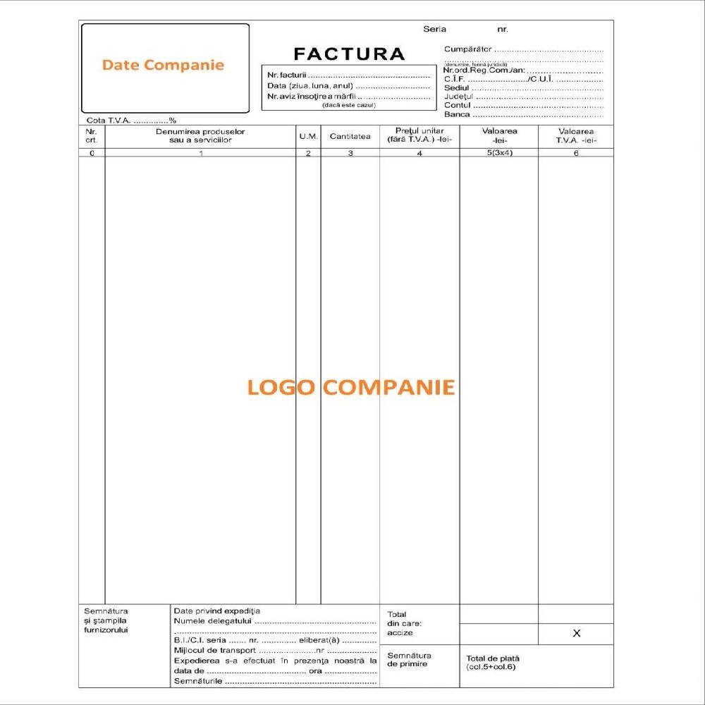 Facturi Personalizate A4 in 2 Exemplare, 50 Seturi/Carnet, Tipar 1+0 ...
