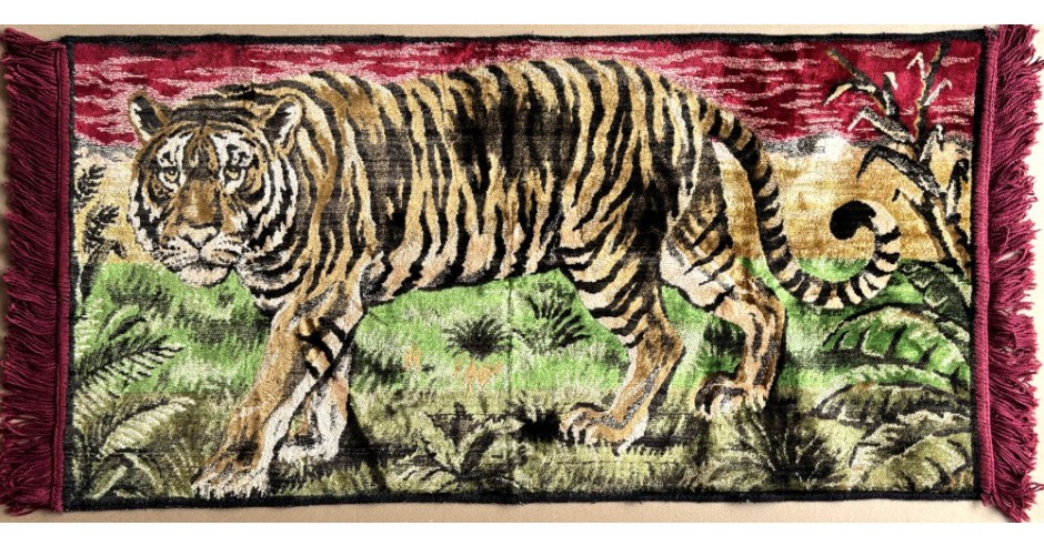 Tigru bengalez - carpetă persană mică originala vintage 100 x 51 cm ...