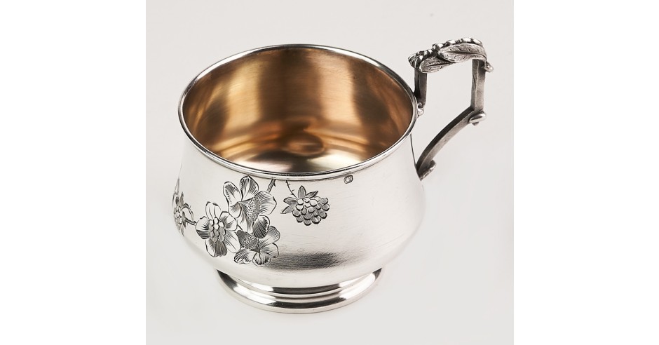 Ceasca,cana din argint masiv 950,gravata manual,Deosebita! FRANTA CCA ...