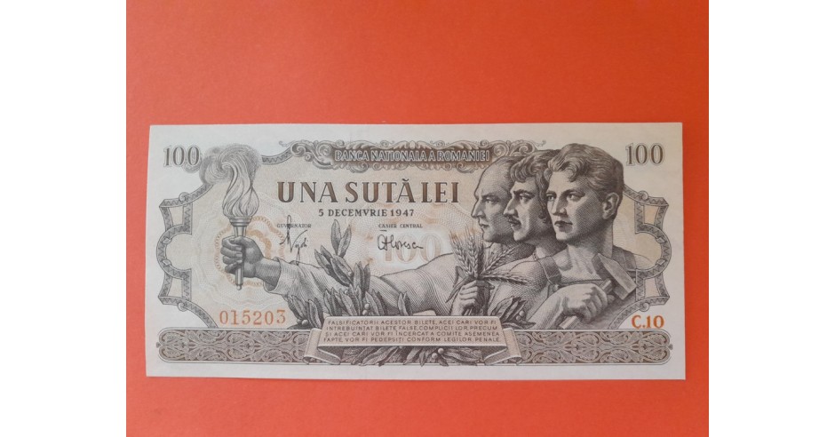 Bancnota 100 Lei 1947, 5 Decembrie, UNC, Filigran BNR Vertical, Colecție, Rară | Okazii.ro