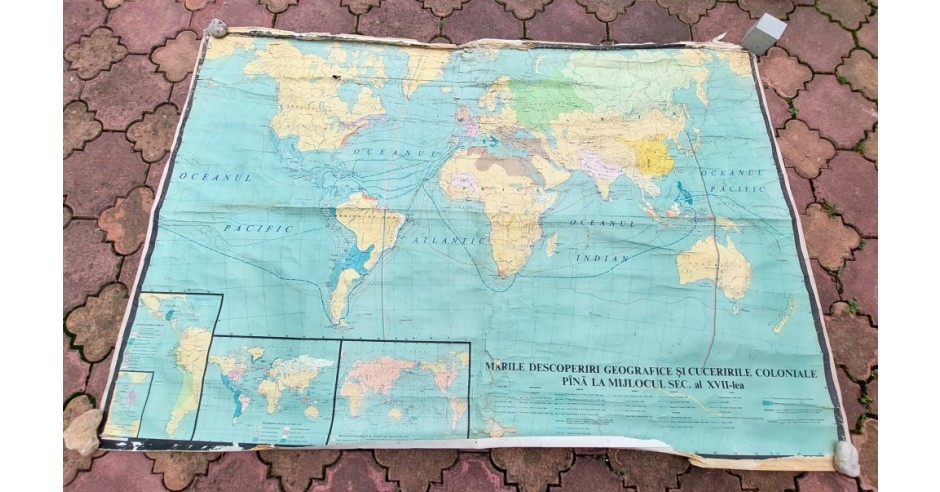 Harta Veche Marile Descoperiri Geografice Sec XVII, 1974, 192x130 cm ...