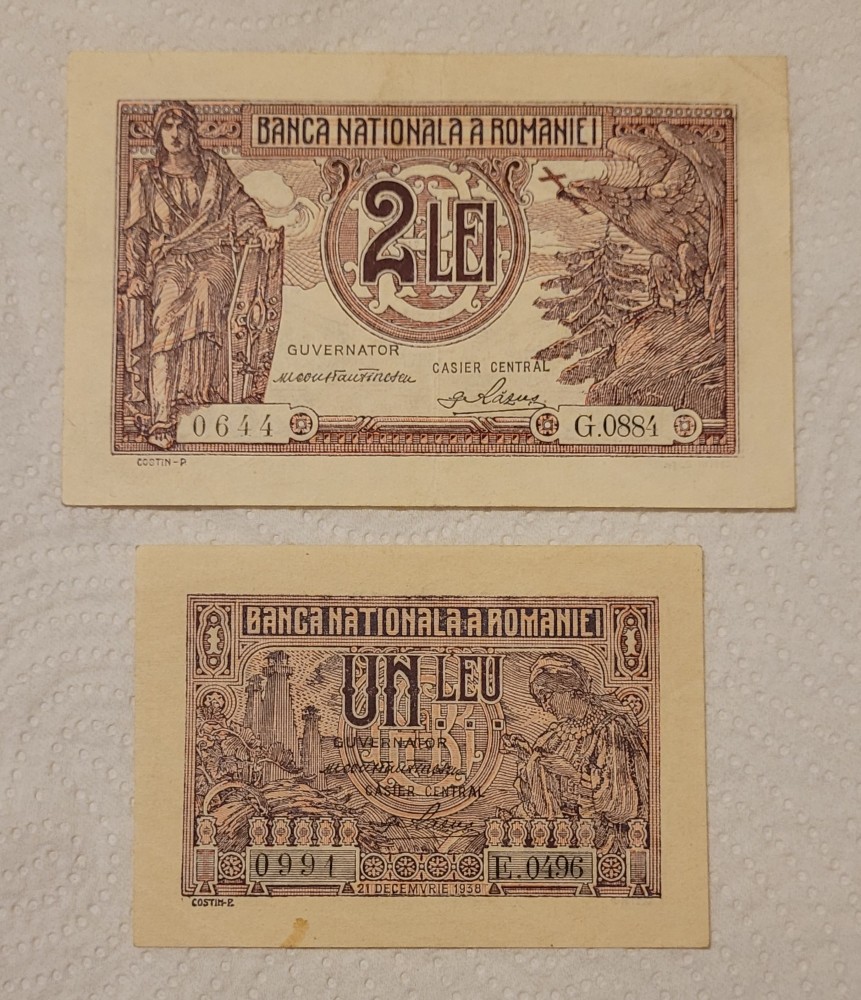 Bancnote Romania 1 leu 1938, 2 lei 1938 | arhiva Okazii.ro