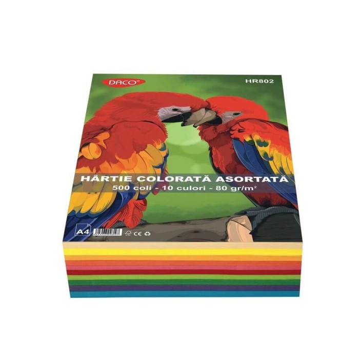 Hartie Colorata Asortata DACO A4, 80 g/m², 500 Coli/Top, 10 Culori, Top ...