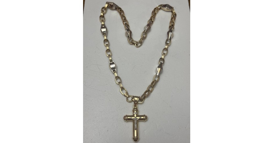 LANT + CRUCE AUR galben si alb 14K - Mare - Model Versace - 43.5g ...