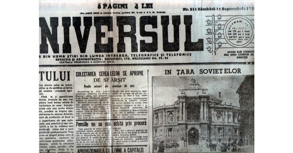 Universul, 11 septembrie 1948 - ziar 8 pagini | arhiva Okazii.ro